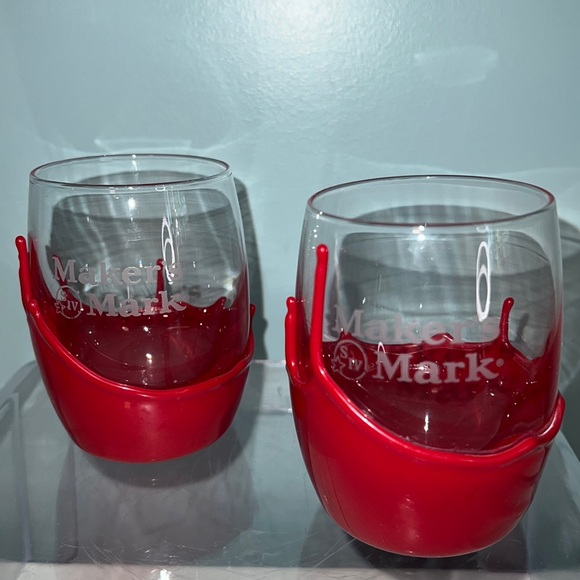 Makers Mark | Dining | Makers Mark Pair Of Logo Rocks Glasses With Red ...